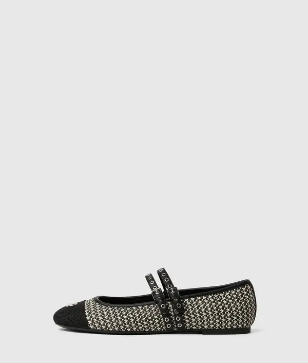 Karl Lagerfeld Karo Strap Pumps In Woven Finish - Black/white