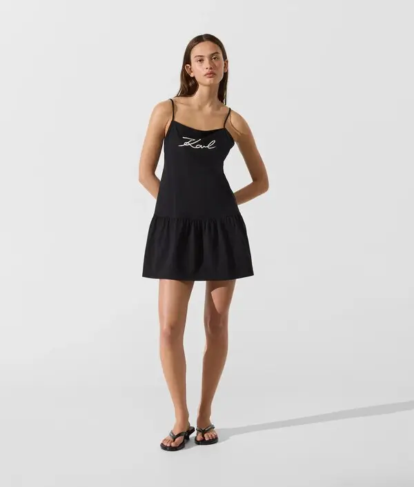 Karl Lagerfeld Signature Jersey Mini Beach Dress - Black