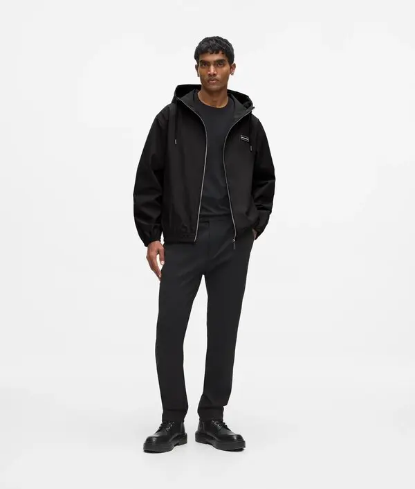 Karl Lagerfeld Hooded Logo Patch Zip-up Jacket