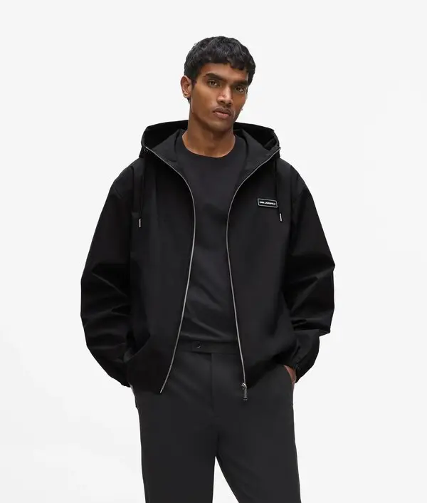 Karl Lagerfeld Hooded Zip-up Jacket With Logo Patch - Black