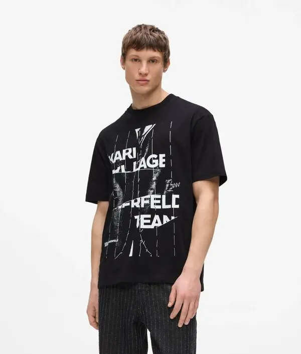 KL JEANS Relaxed Pinstripe Graphic T-shirt - Black