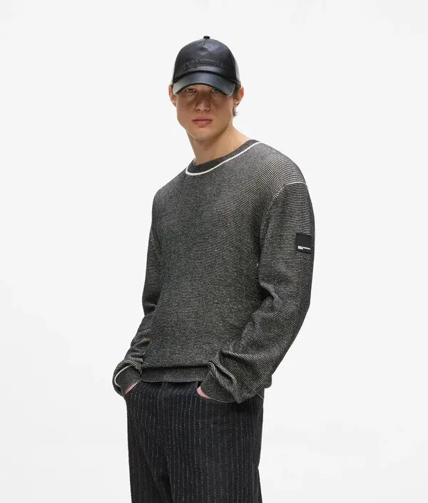 KL JEANS Jeans Waffle Knit Crew Neck Sweater - Black
