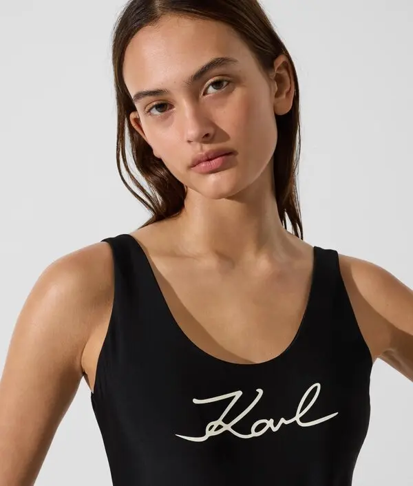 Karl Lagerfeld Signature One Piece Swimsuit - Black