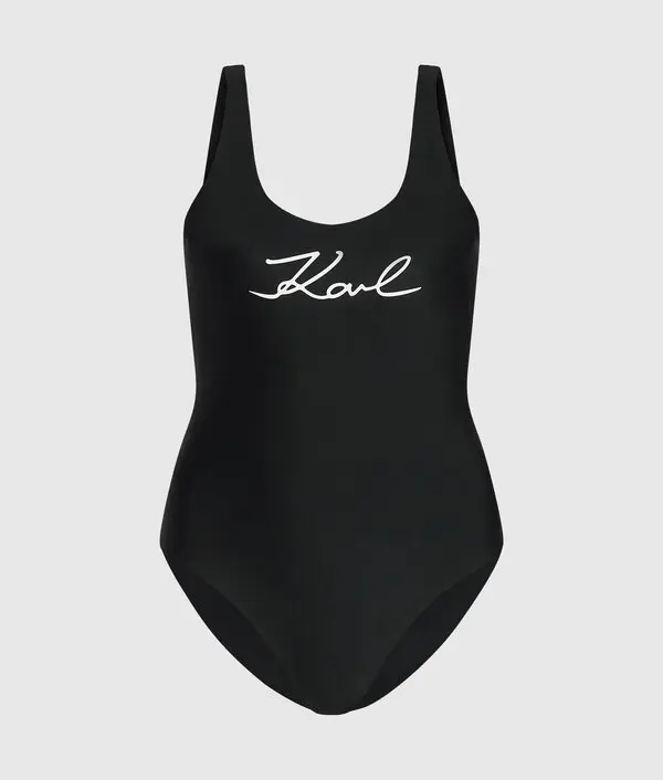 Karl Lagerfeld Signature Logo One-piece Swimsuit - Black