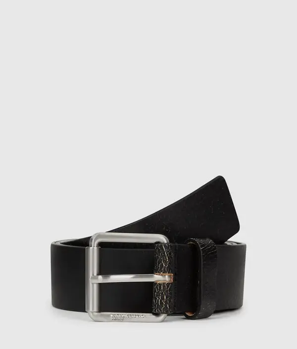 KL JEANS Cracked Leather Belt - Black