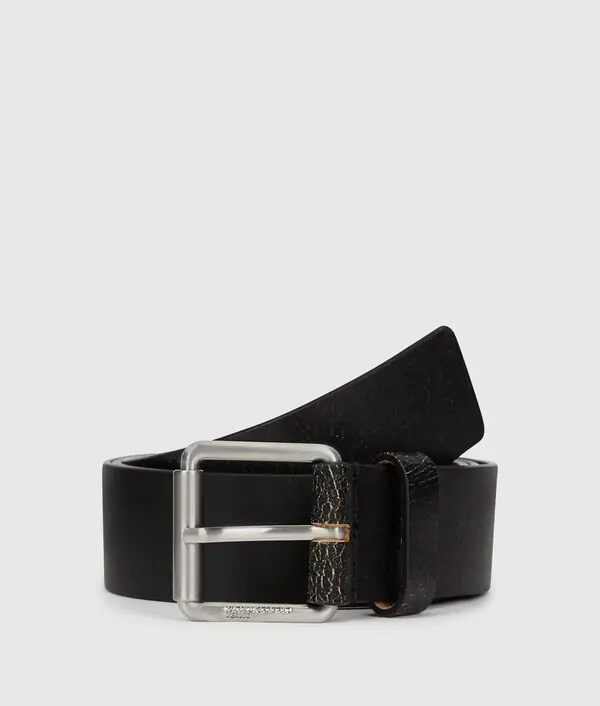 KL JEANS Cracked Leather Belt - Black