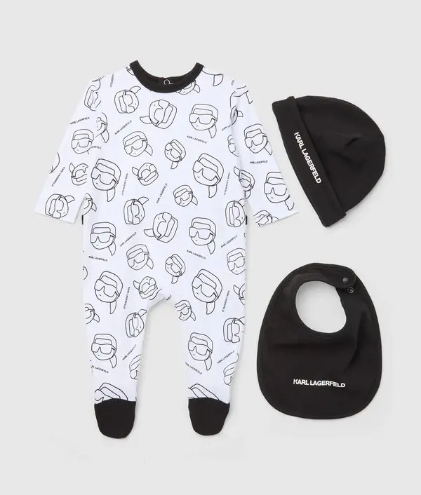 Karl Lagerfeld Ikon Print Three-piece Baby Set - White/black