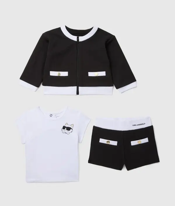 Karl Lagerfeld Three-piece Baby Set With Ikon Choupette Embellishments - Black/white
