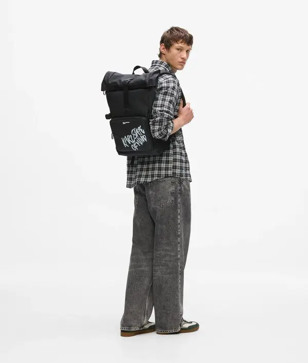 KL JEANS Jeans Coated Roll-top Backpack With Graphic Artwork