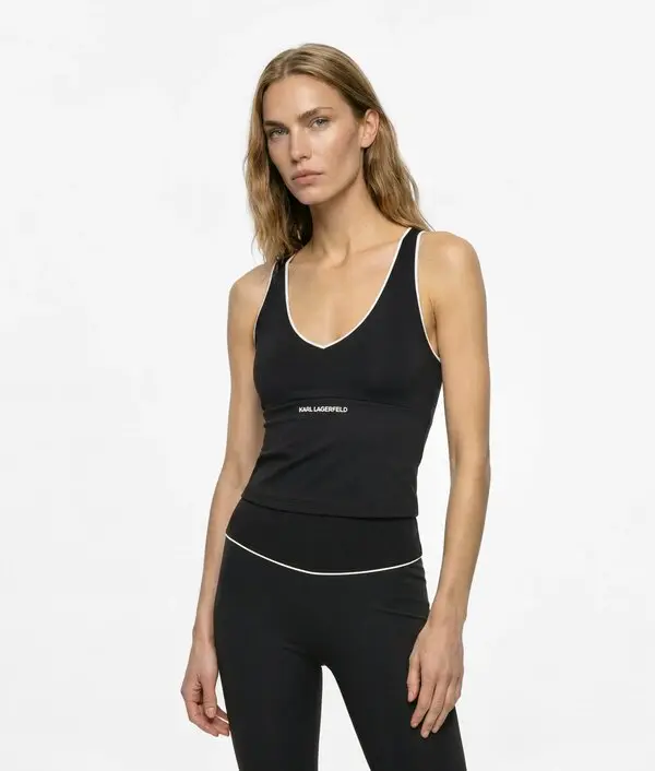 Karl Lagerfeld Contrast Piping Athleisure Tank Top - Black