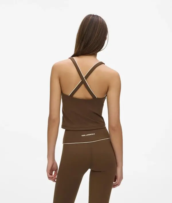 Karl Lagerfeld Contrast Piping Athleisure Tank Top - Chestnut