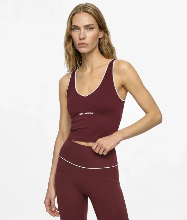 Karl Lagerfeld Contrast Piping Athleisure Tank Top - Windsor Wine