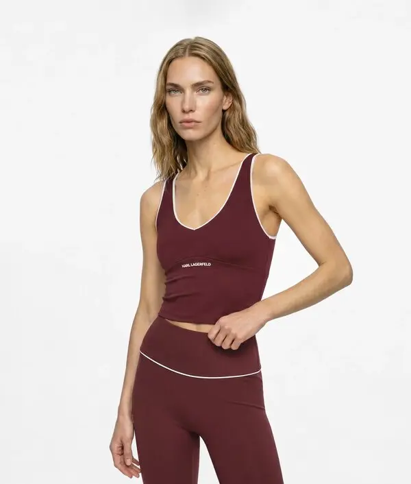 Karl Lagerfeld Contrast Piping Athleisure Tank Top - Windsor Wine
