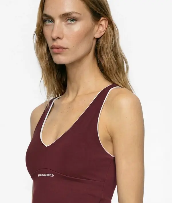 Karl Lagerfeld Contrast Piping Athleisure Tank Top - Windsor Wine