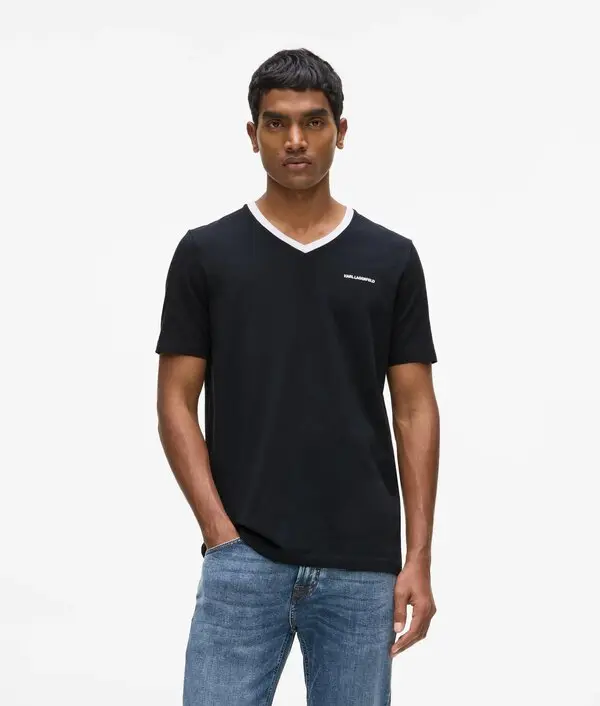 Karl Lagerfeld Contrast V-neck T-shirt - Black