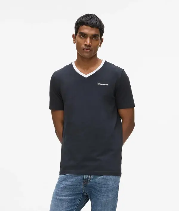 Karl Lagerfeld Contrast V-neck T-shirt - Navy