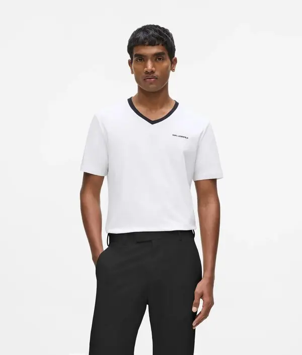 Karl Lagerfeld Contrast V-neck T-shirt - White