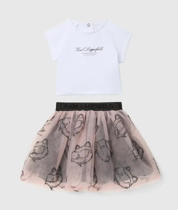 Karl Lagerfeld Baby Ikon T-shirt And Skirt Set - White/pink