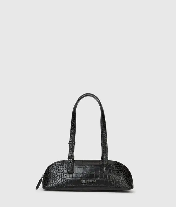 KL JEANS Croc Effect Elongated Shoulder Bag - Black