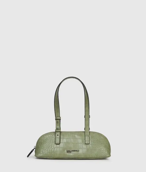 KL JEANS Croc Effect Elongated Shoulder Bag - Tea