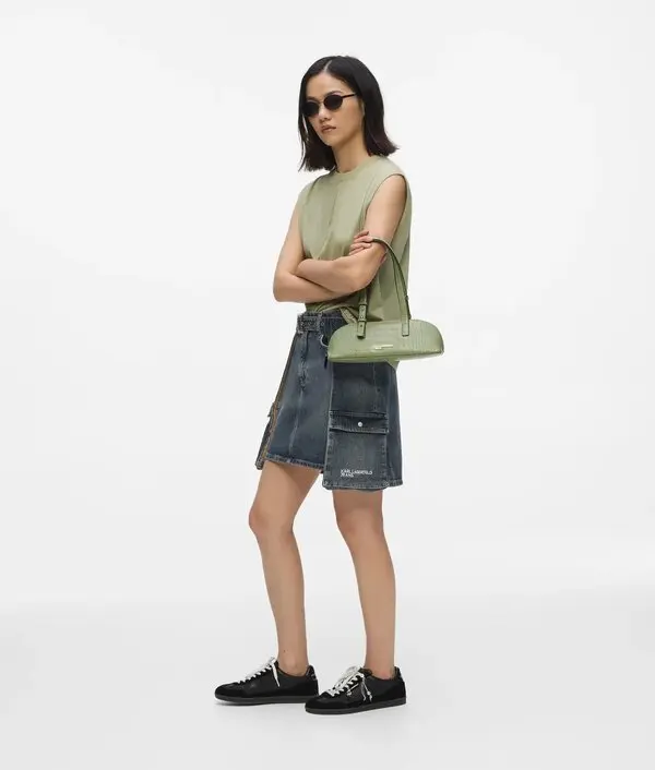 KL JEANS Croc Effect Elongated Shoulder Bag - Tea