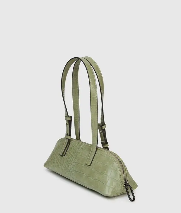 KL JEANS Croc Effect Elongated Shoulder Bag - Tea