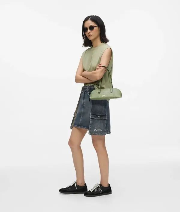KL JEANS Croc Effect Elongated Shoulder Bag - Tea