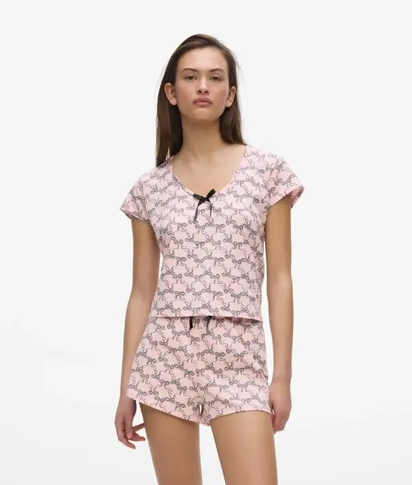 Karl Lagerfeld Signature Bow Pajama Set - Pink Bow
