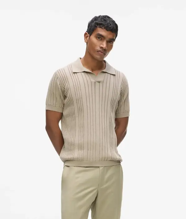 Karl Lagerfeld Rib-knit Polo Shirt - Khaki