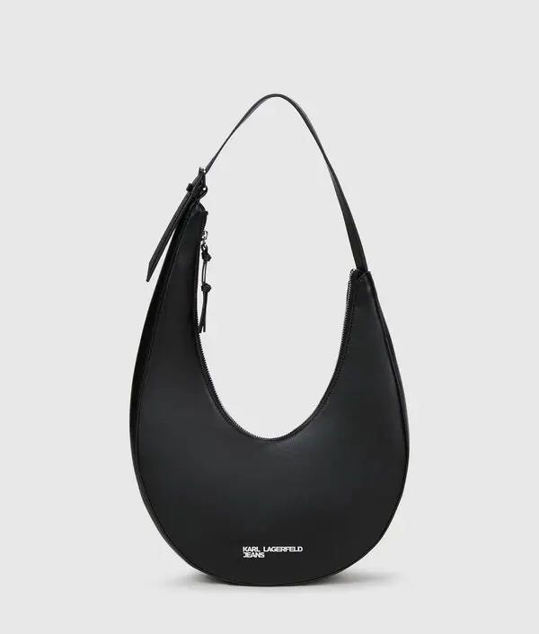 KL JEANS Jeans Rounded Leather Hobo Bag - Black