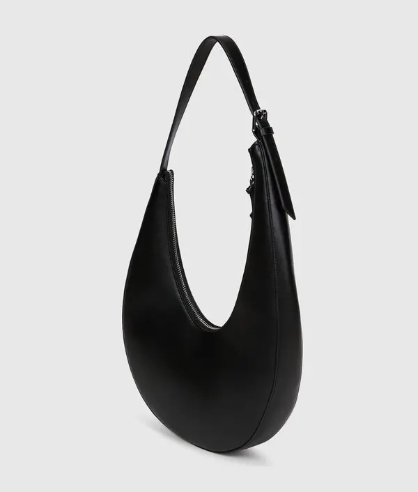 Karl Lagerfeld Rounded Leather Hobo Bag - Black