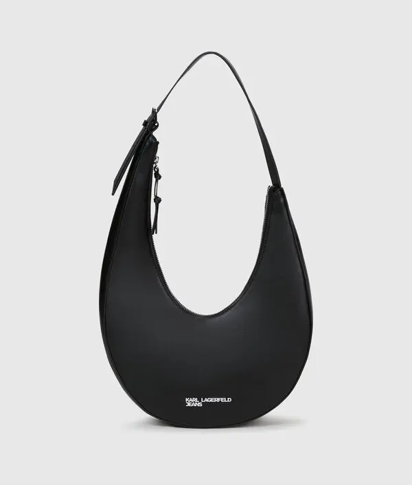 Karl Lagerfeld Rounded Leather Hobo Bag - Black