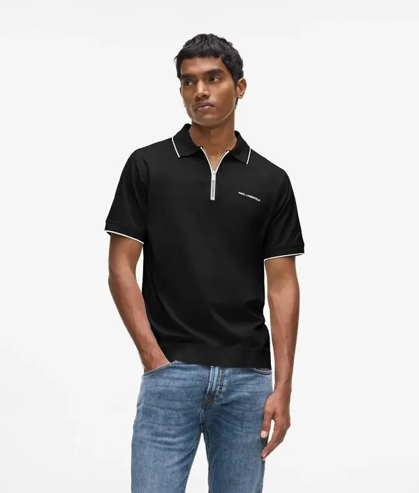 Karl Lagerfeld Zipped Polo Shirt - Black