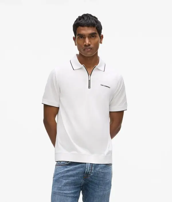 Karl Lagerfeld Zipped Polo Shirt - White