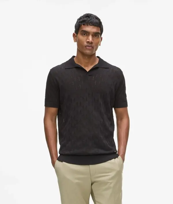 Karl Lagerfeld Monogram Knit Polo Shirt - Black