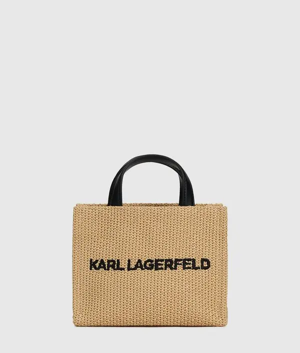 Karl Lagerfeld Small Square Woven Beach Bag - Natural