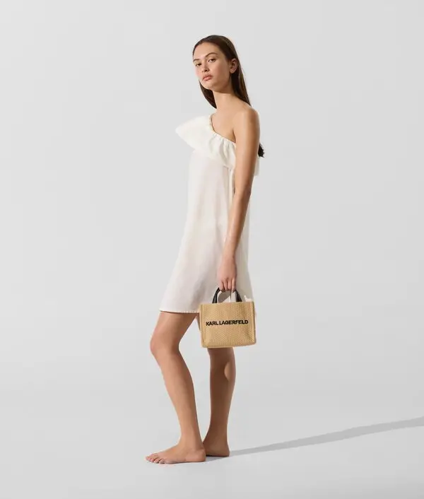 Karl Lagerfeld Small Square Woven Beach Bag - Natural