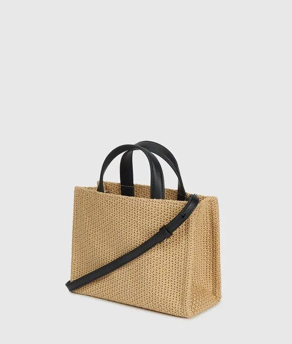 Karl Lagerfeld Small Square Woven Beach Bag - Natural