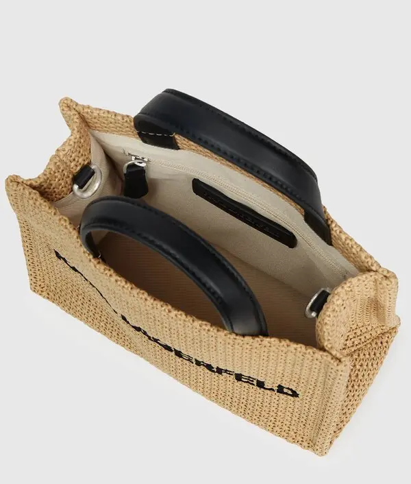 Karl Lagerfeld Small Square Woven Beach Bag - Natural