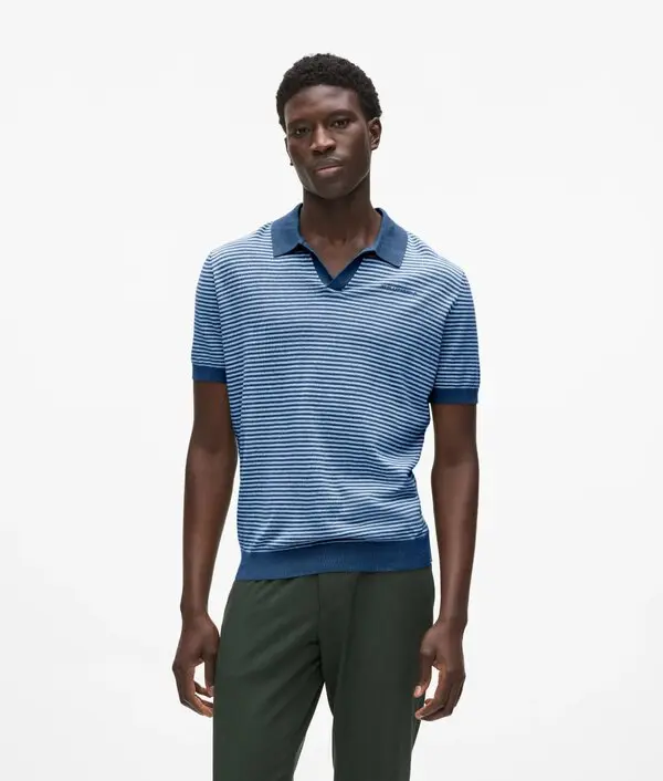 Karl Lagerfeld Striped Knit Polo Shirt - Navy