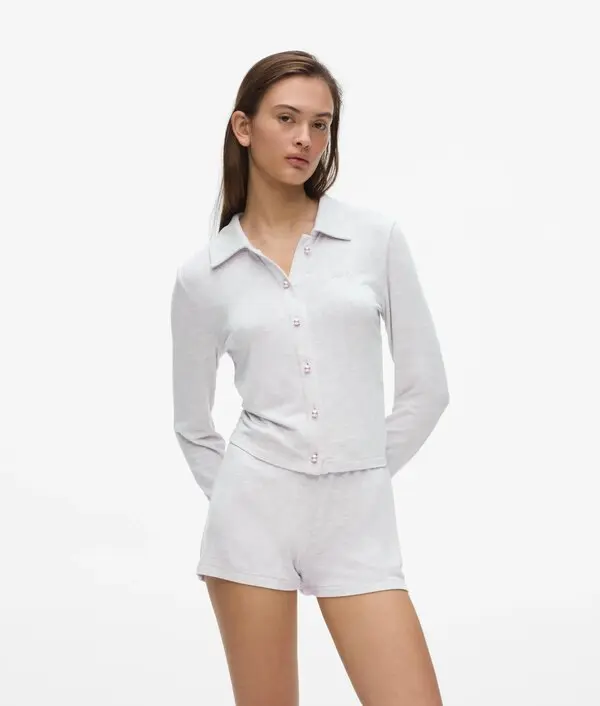 Karl Lagerfeld Faux-pearl Loungewear Cardigan - Light Grey Mel
