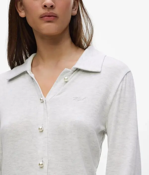 Karl Lagerfeld Faux-pearl Loungewear Cardigan - Light Grey Mel