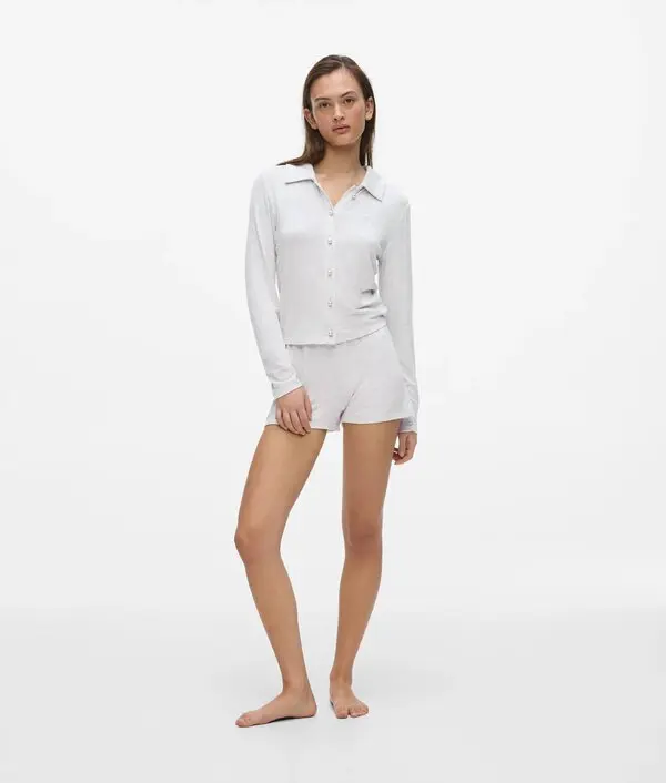 Karl Lagerfeld Faux-pearl Loungewear Cardigan - Light Grey Mel