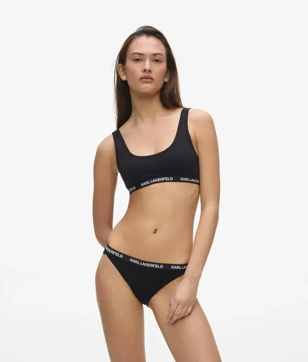Karl Lagerfeld Logo Scoop-neck Bralette - Black