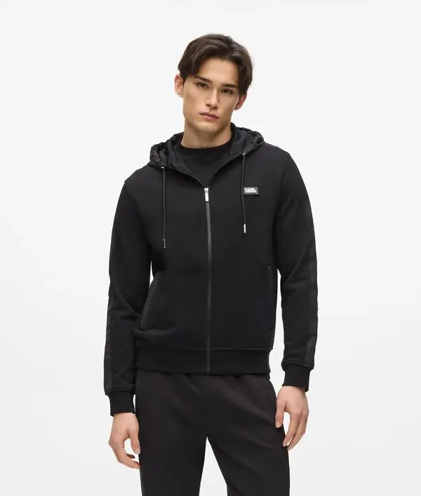 Karl Lagerfeld Cotton Blend Zip-up Hoodie With Nylon Accents And Logo