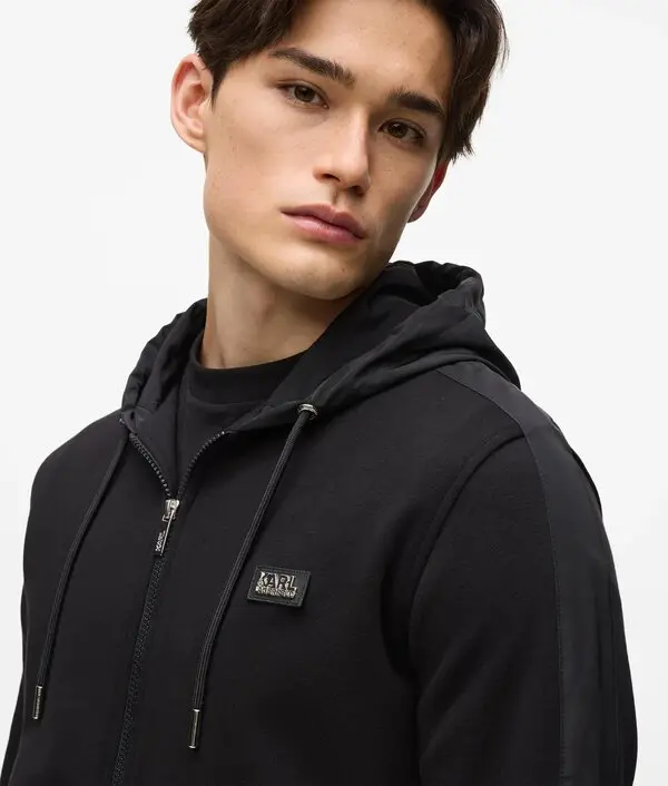 Karl Lagerfeld Cotton Blend Zip-up Hoodie With Nylon Accents And Logo