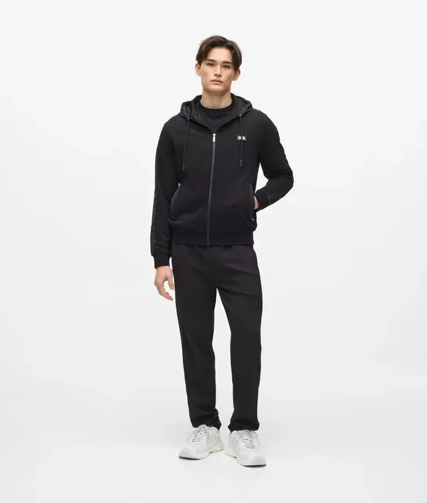 Karl Lagerfeld Cotton Blend Zip-up Hoodie With Nylon Accents And Logo
