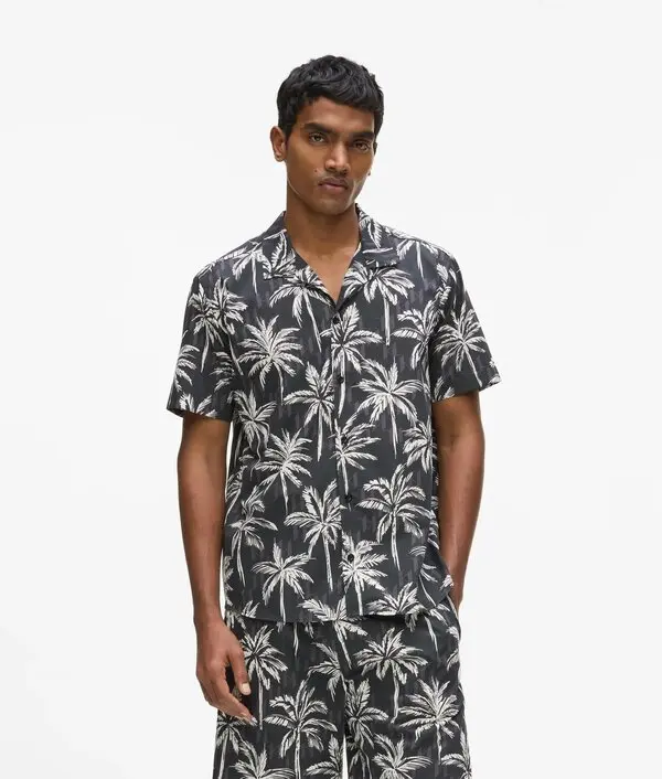 Karl Lagerfeld Palm-print Short-sleeved Shirt - Black