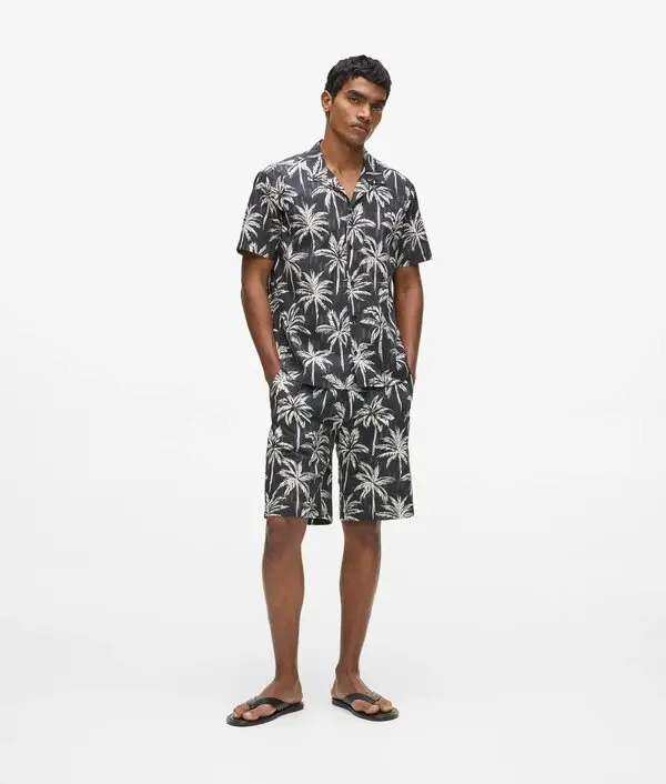 Karl Lagerfeld Palm-print Short-sleeved Shirt