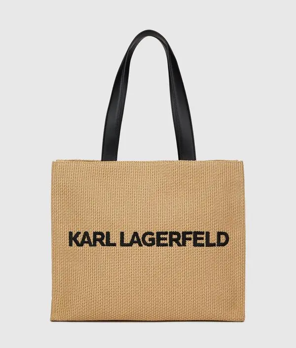 Karl Lagerfeld Large Woven Square Beach Bag - Natural